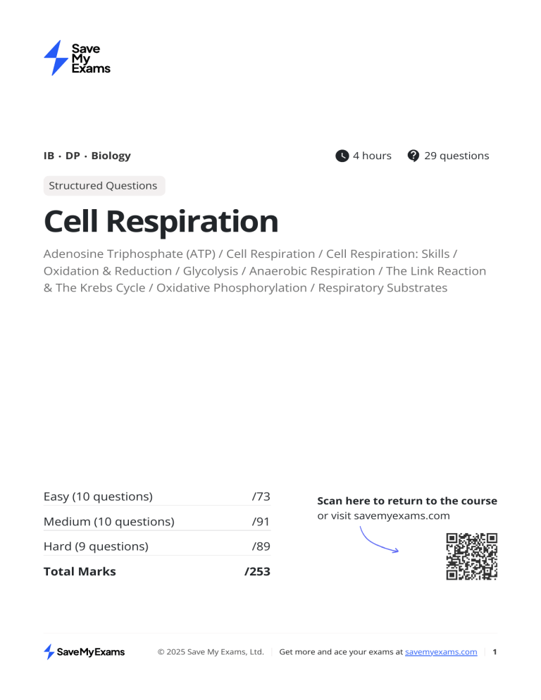 IB DP Biology Cell Respiration Exam