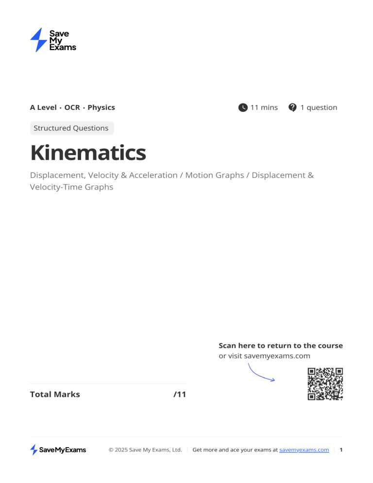 A-Level OCR Physics Kinematics Practice Test