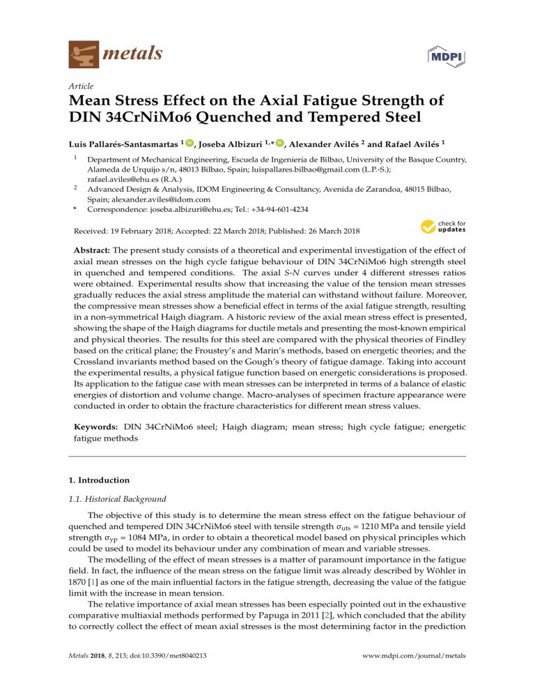 Mean Stress Effect on Axial Fatigue Strength of DIN 34CrNiMo6 Steel