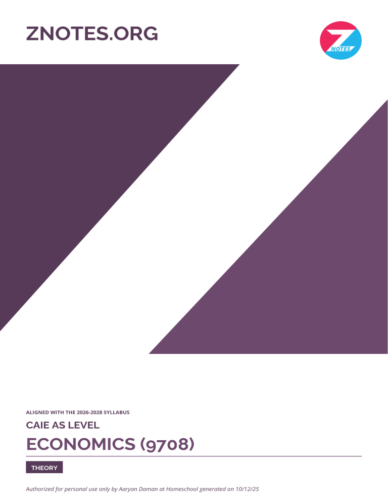 CAIE AS Level Economics 9708 Theory Notes