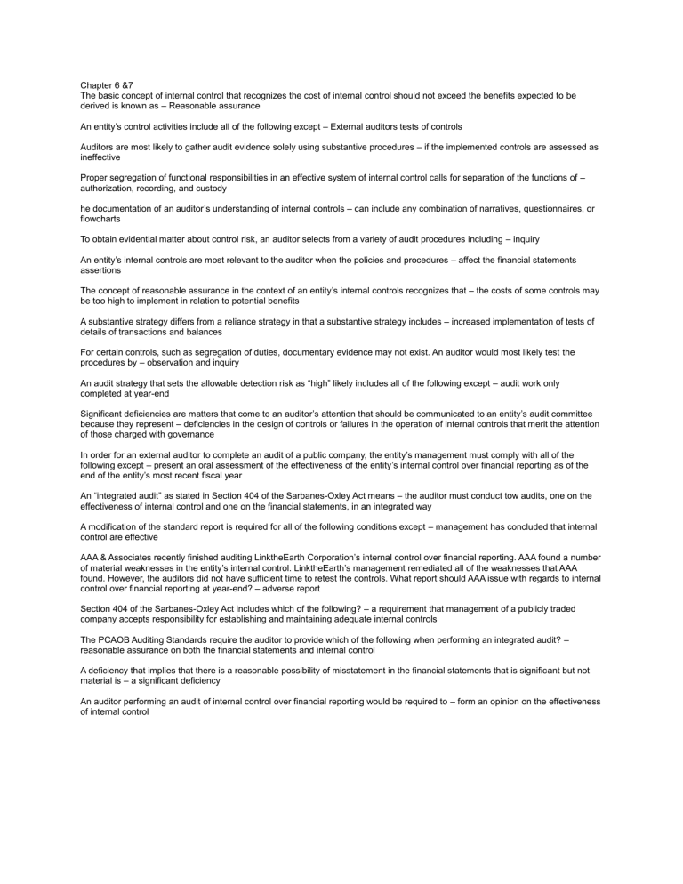 Auditing Exam Questions: Internal Control & SOX