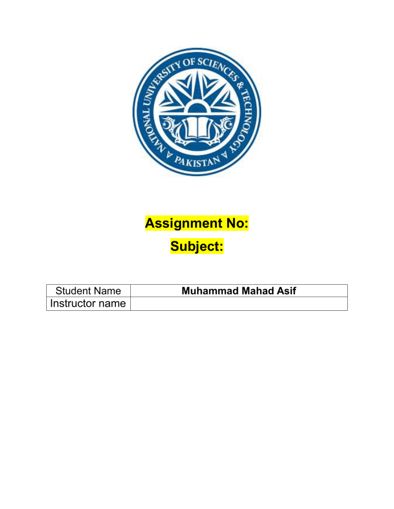 NUST Assignment Cover Page - Muhammad Mahad Asif