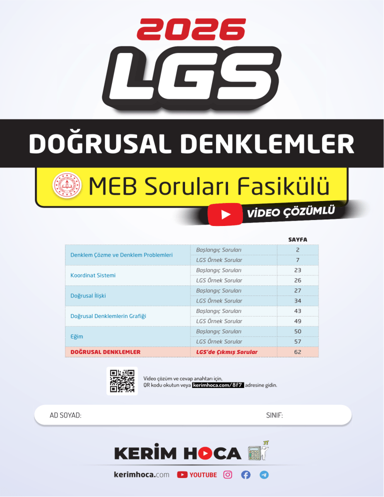 2026 LGS Linear Equations MEB Questions Booklet