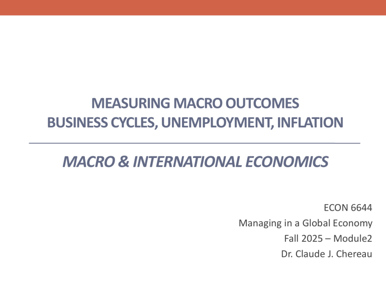 Measuring Macro Outcomes: Business Cycles, Unemployment, Inflation