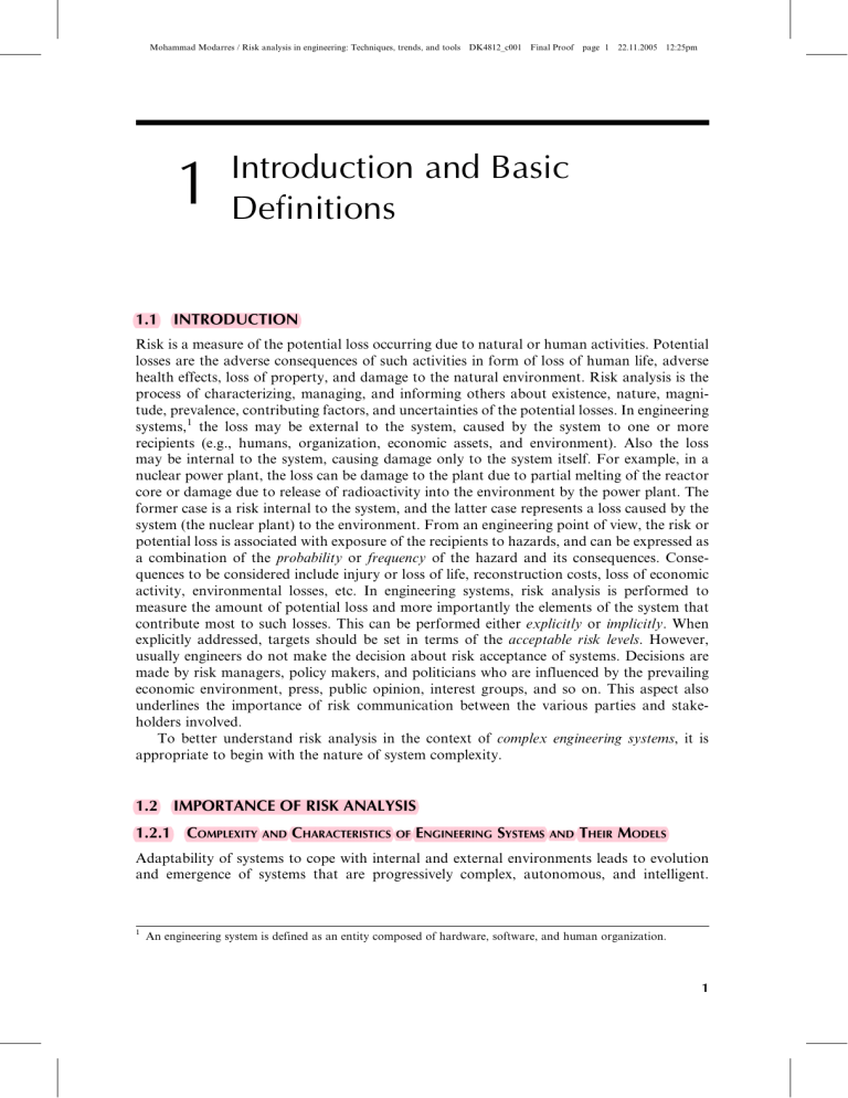 Risk Analysis in Engineering: Introduction & Definitions