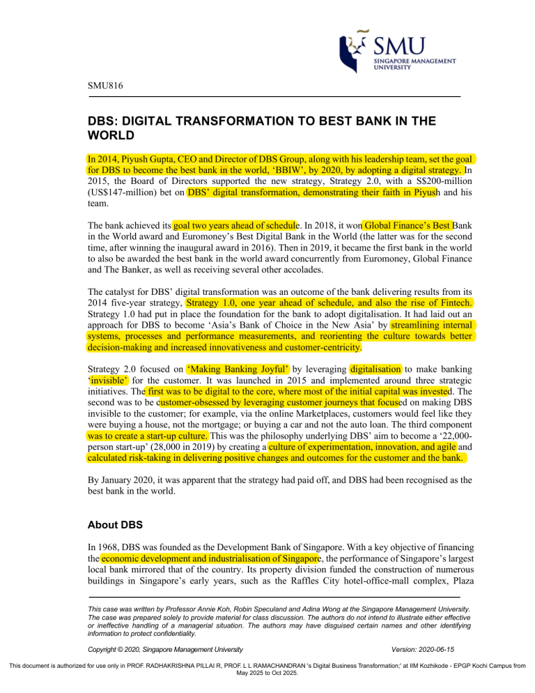 DBS Digital Transformation Case Study: From Strategy to Best Bank