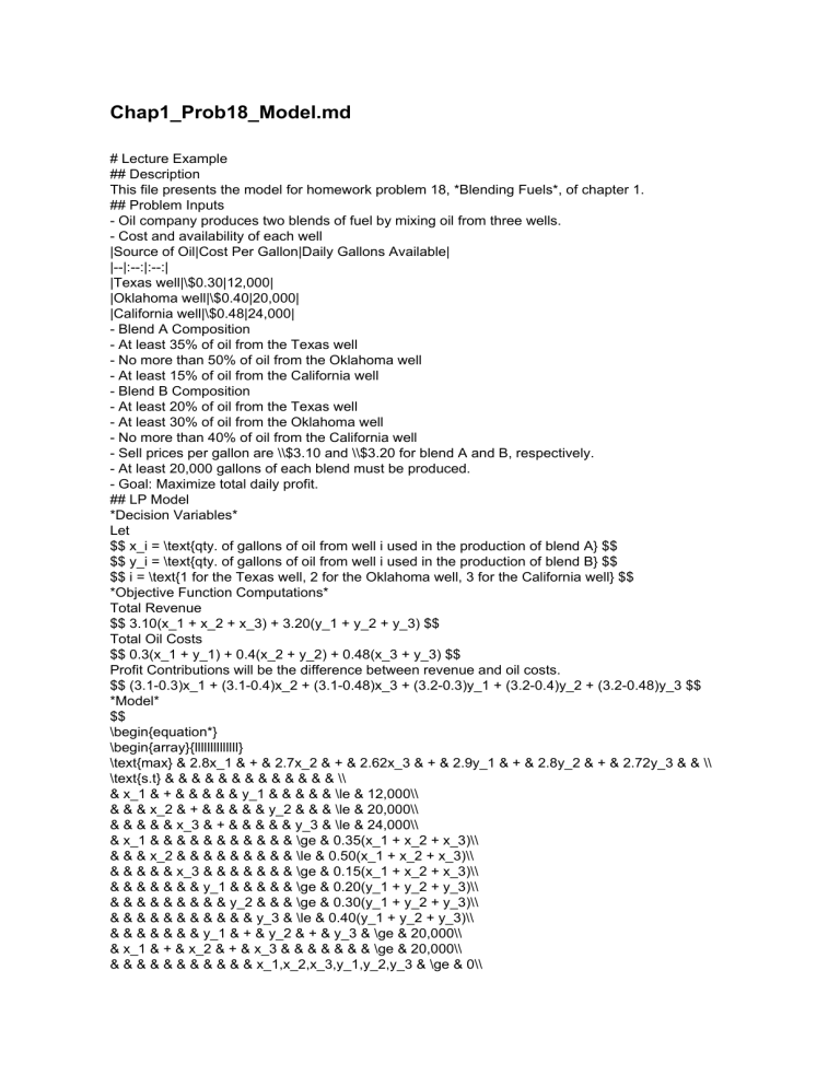 Linear Programming Model for Fuel Blending Problem