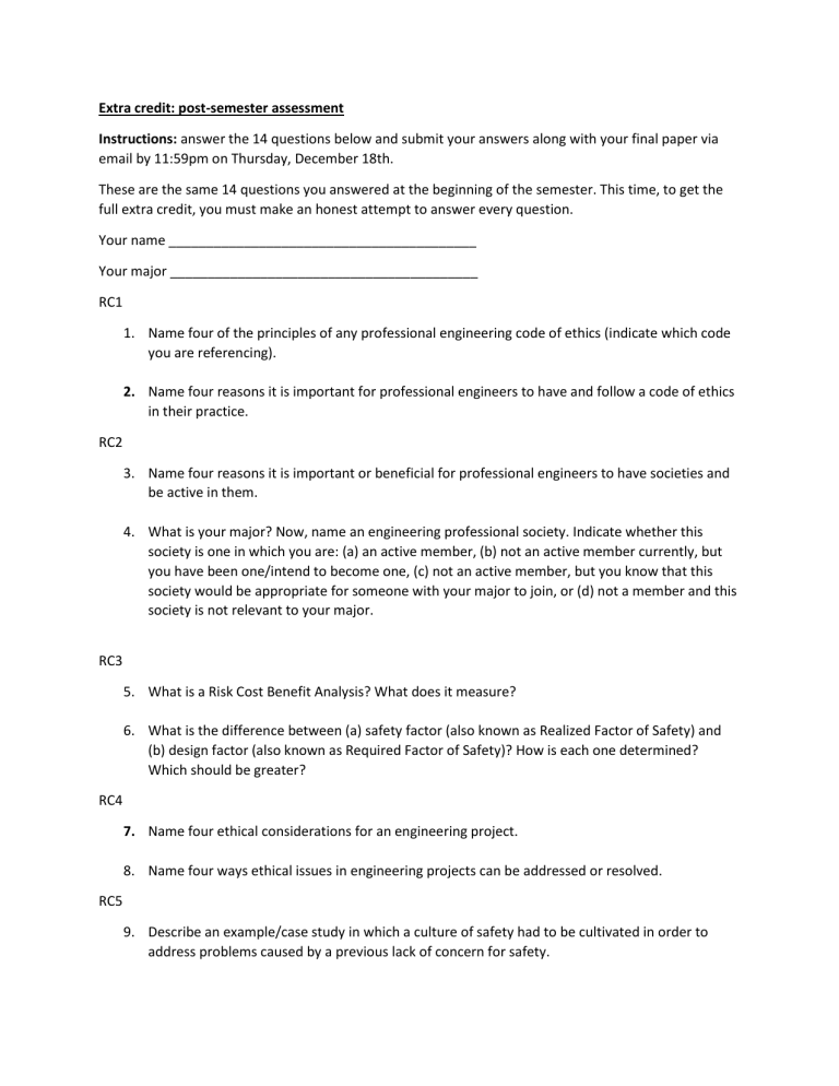 Engineering Ethics & Safety Assessment Questions