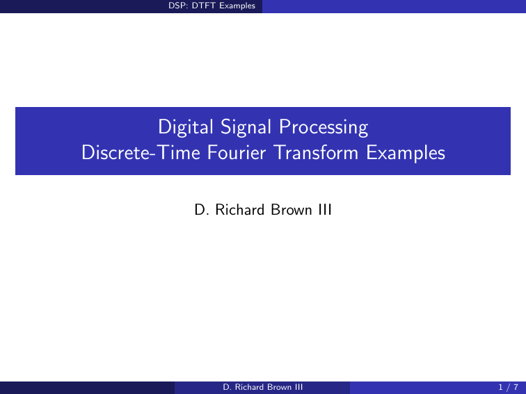 DSP DTFT Examples: Digital Signal Processing