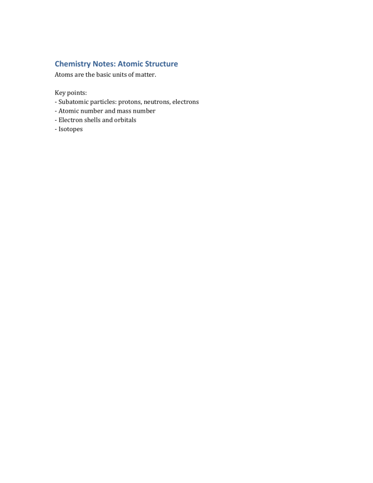 Chemistry Notes: Atomic Structure