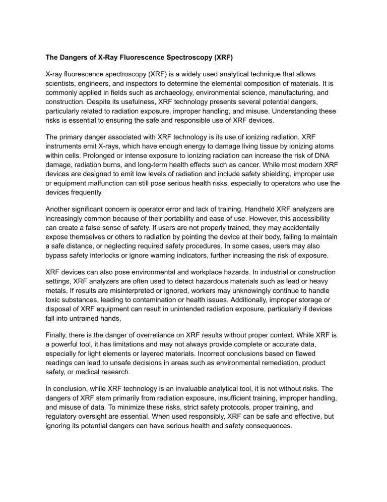 Dangers of XRF Spectroscopy: Safety & Risks