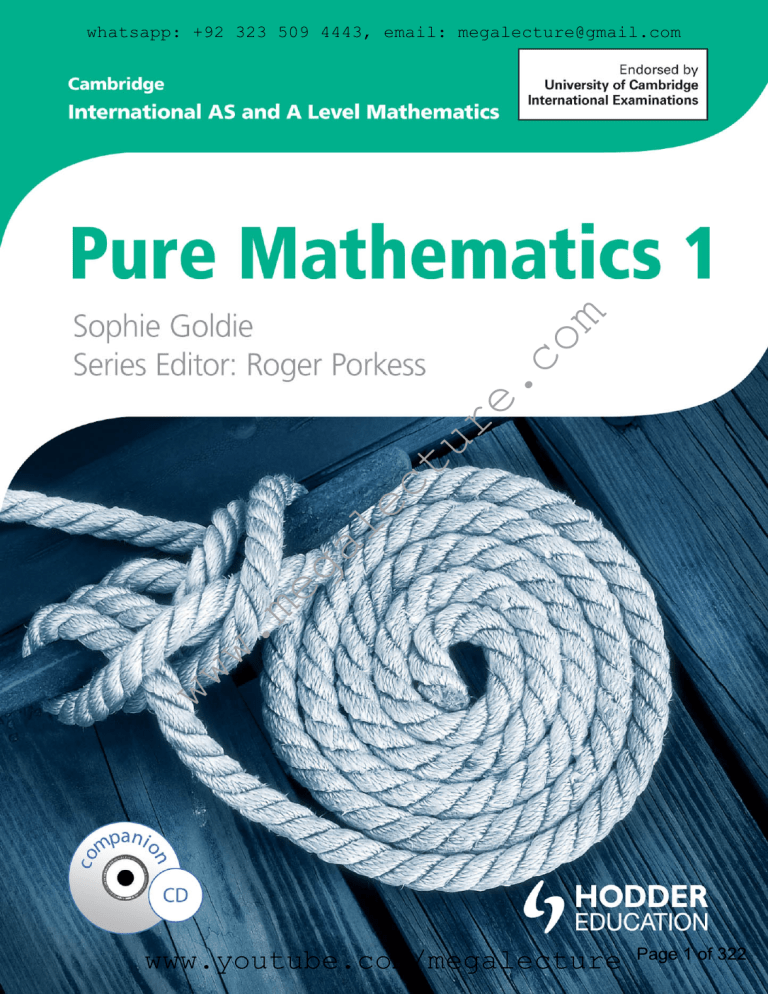Cambridge AS & A Level Pure Mathematics 1 Textbook