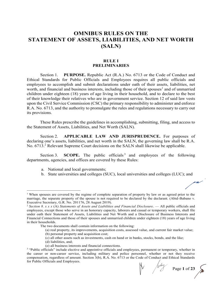 SALN Rules: Assets, Liabilities, Net Worth Guidelines