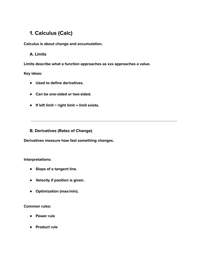 Calculus & Vectors Study Guide