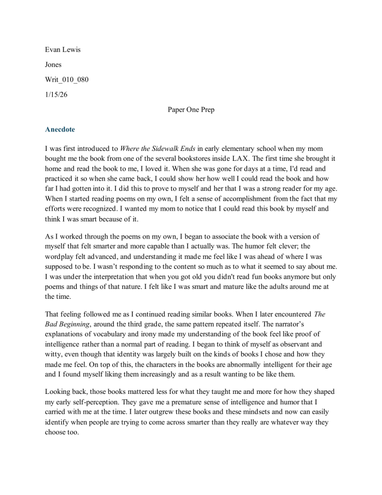 Paper One Prep: Reading and Self-Perception from Elementary Books