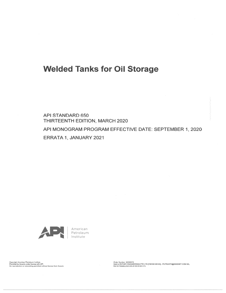 API 650: Welded Tanks for Oil Storage (13th Ed.)