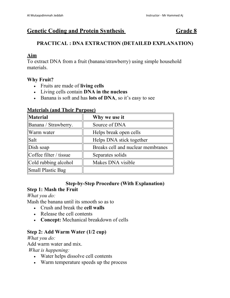 Grade 8 DNA Extraction Practical Guide