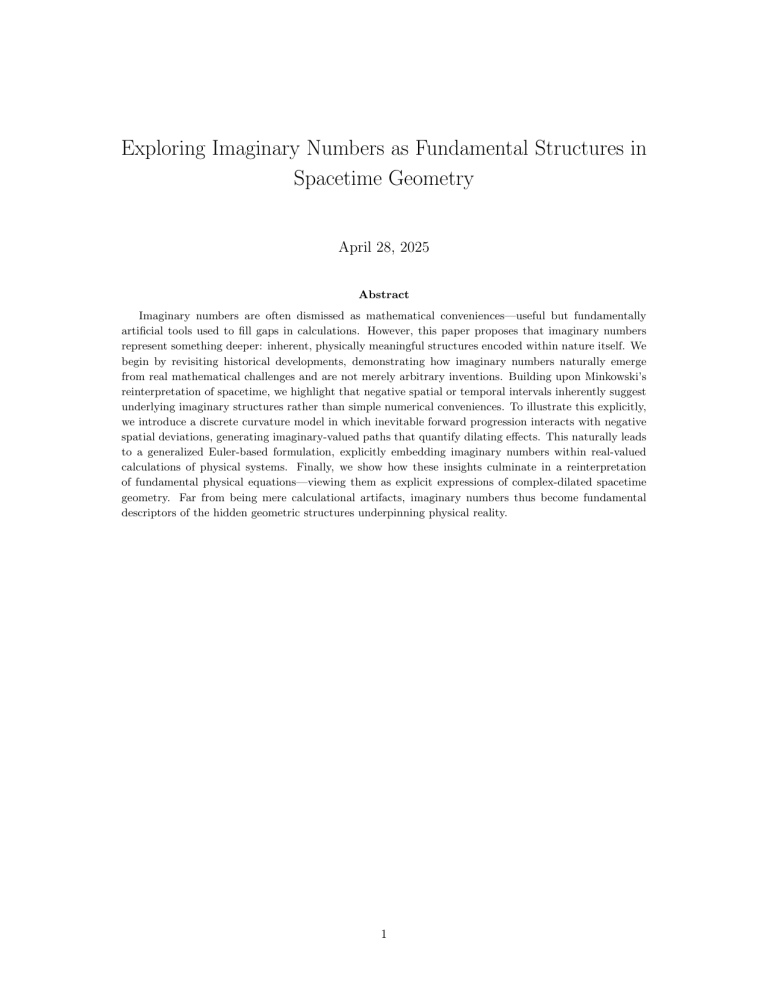 Imaginary Numbers in Spacetime Geometry