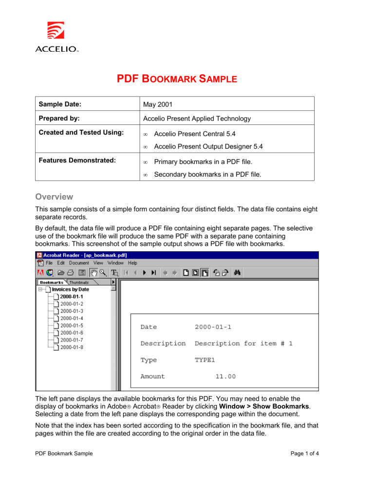 PDF Bookmark Sample Tutorial by Accelio