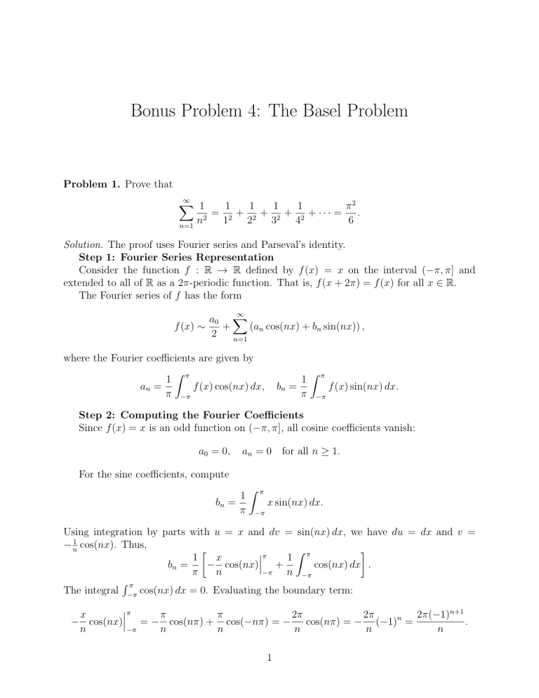 Basel Problem Proof: Fourier Series & Parseval's Identity