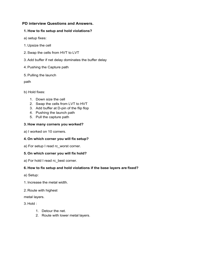 PD Interview Questions and Answers for VLSI Physical Design