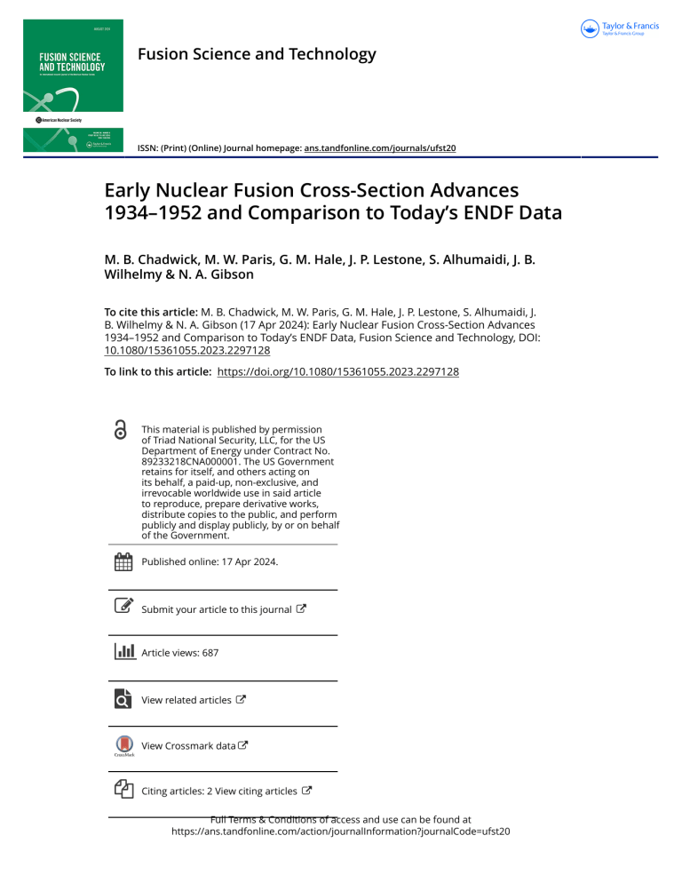 Early Nuclear Fusion Cross-Section Advances 1934–1952