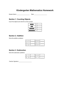 Kindergarten Math Lesson & Homework: Counting, Addition, Subtraction