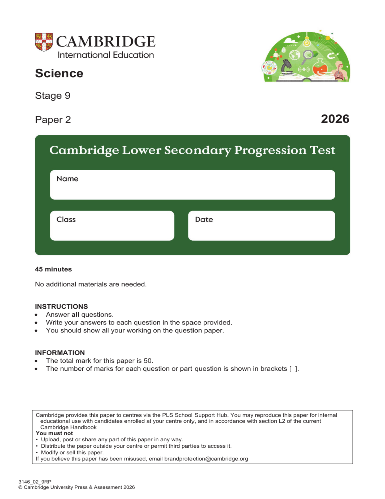 Cambridge Science Stage 9 Paper 2 2026 Exam