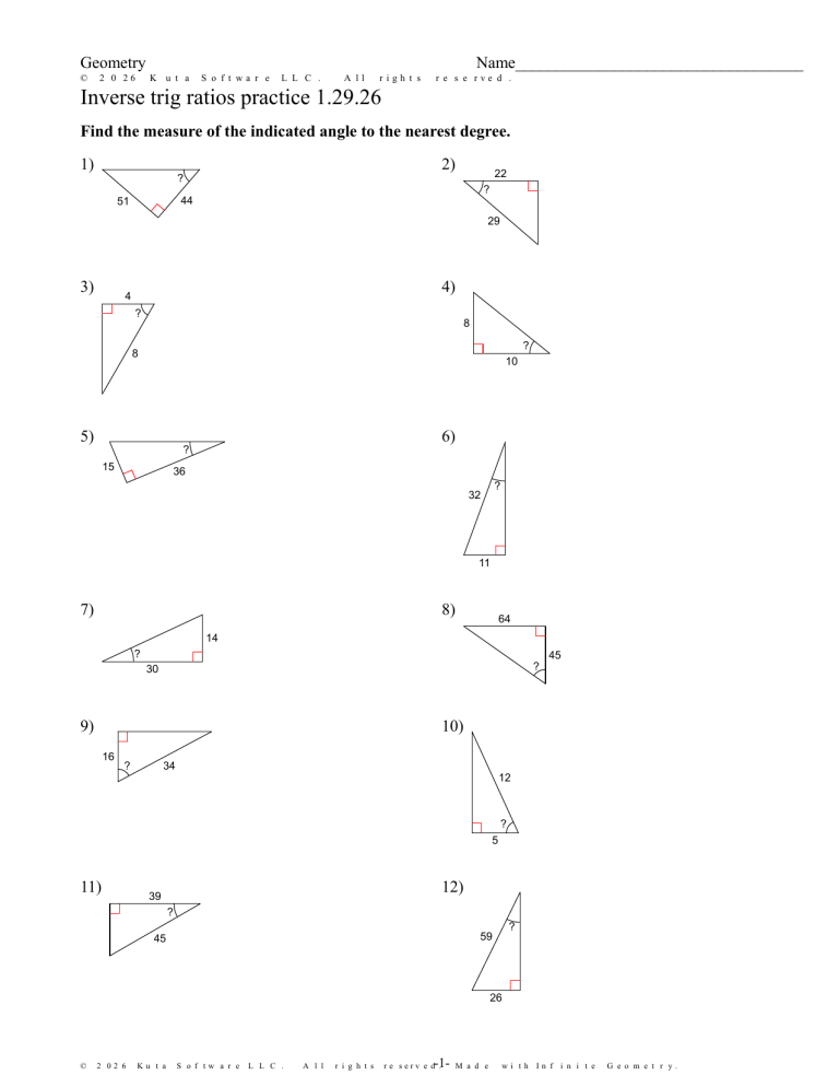 Inverse Trig Ratios Practice Worksheet