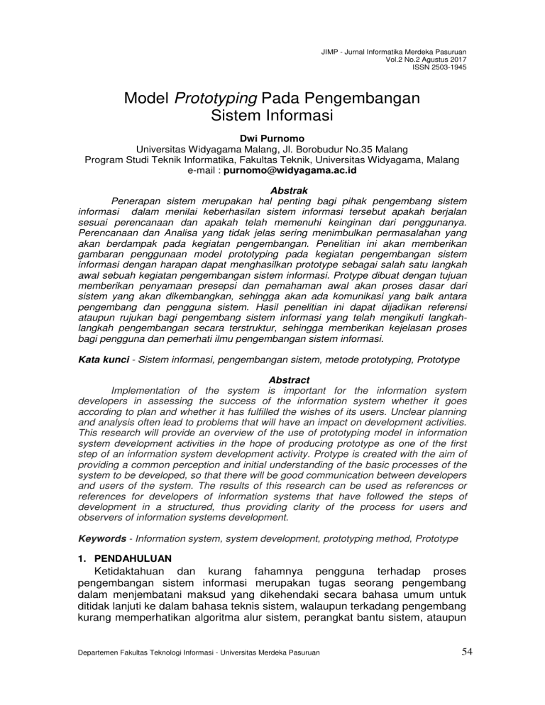 Model Prototyping dalam Pengembangan Sistem Informasi