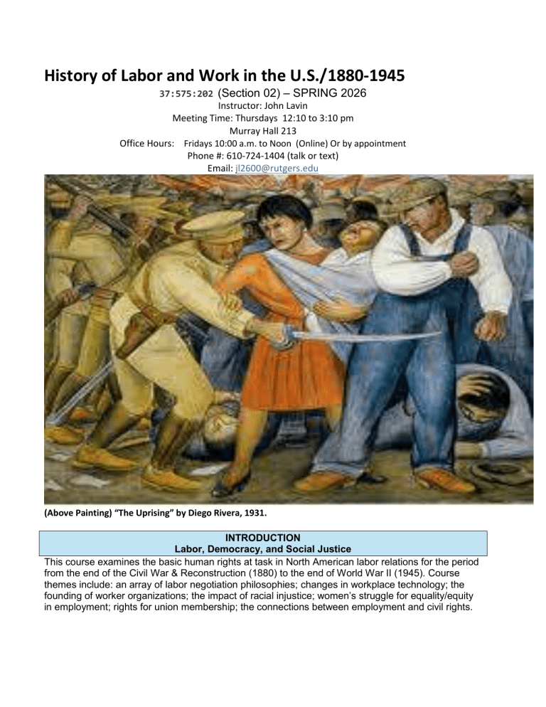 History of Labor and Work in the U.S. 1880-1945 Syllabus