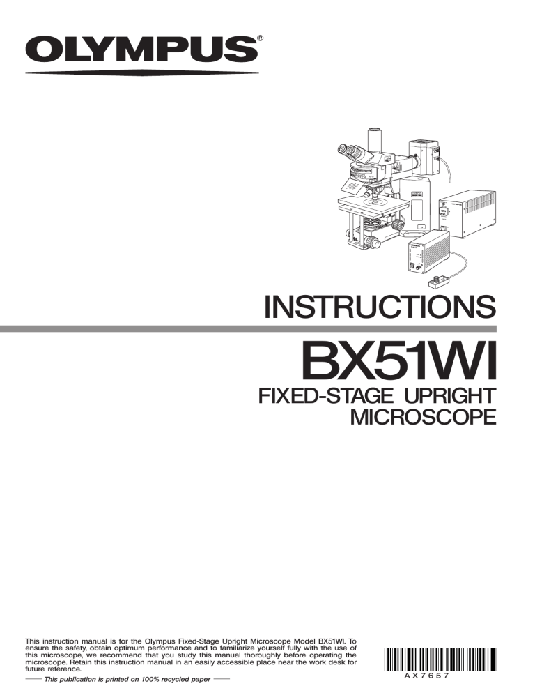 Olympus BX51WI Microscope Instruction Manual