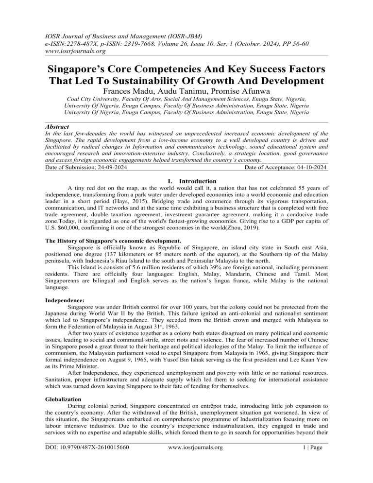 Singapore's Core Competencies & Success Factors for Sustainable Growth