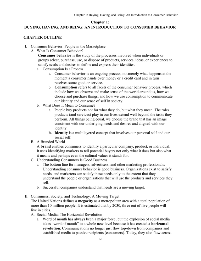 Chapter 1: Introduction to Consumer Behavior