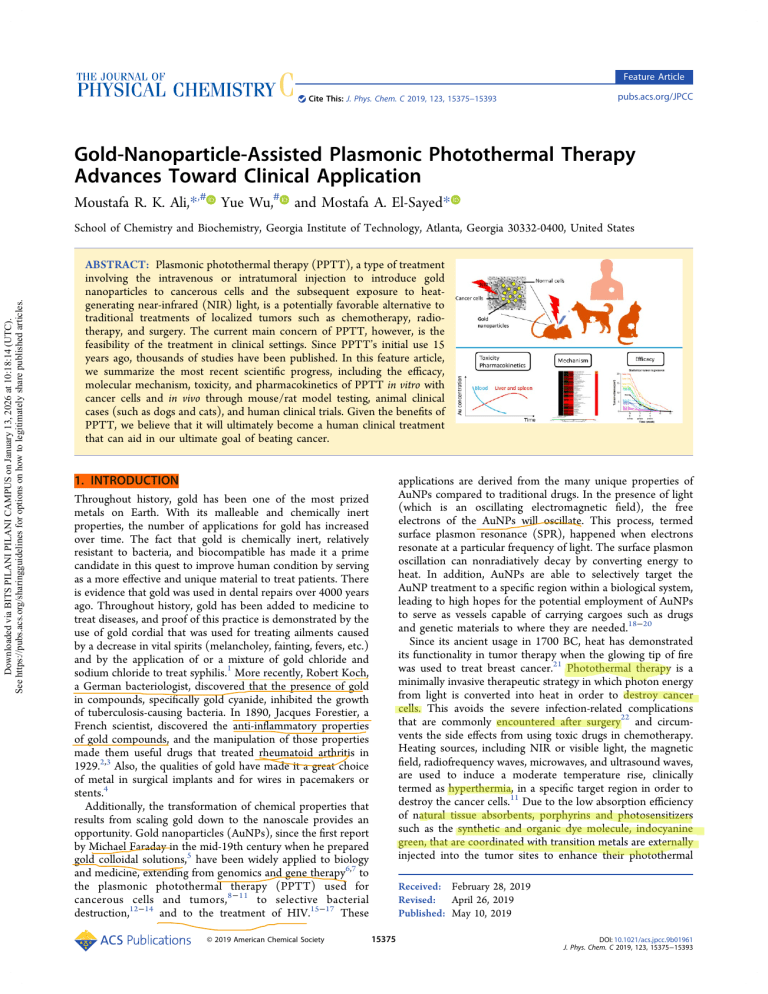 Gold Nanoparticle Photothermal Therapy for Cancer Clinical Use