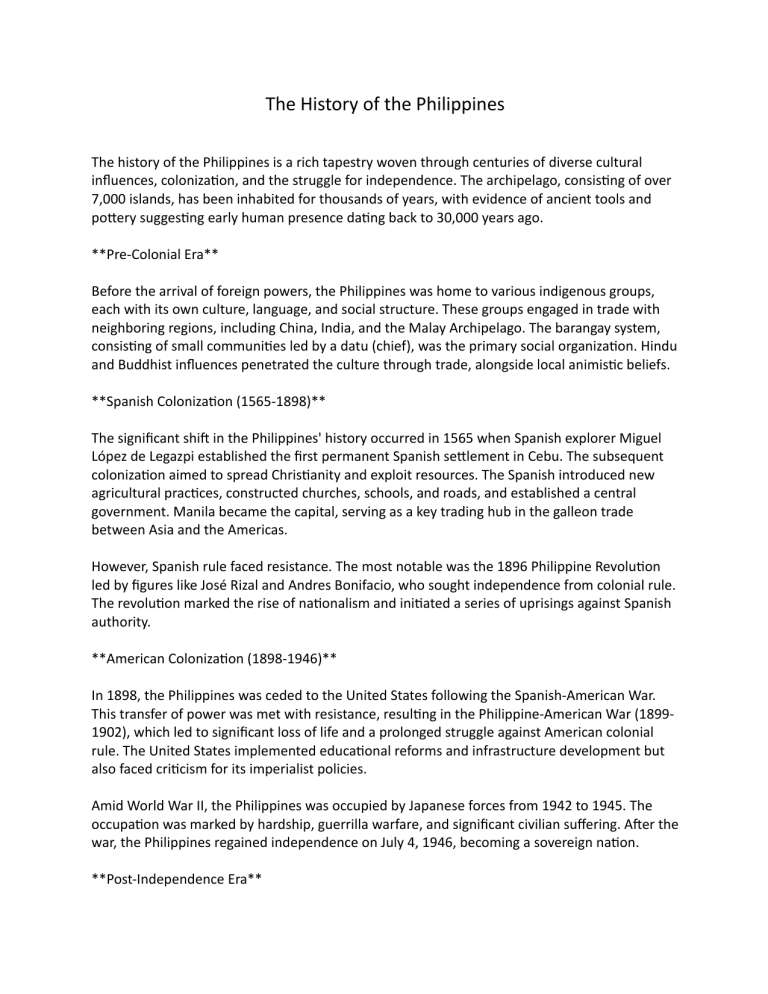 The History of the Philippines: A Comprehensive Overview