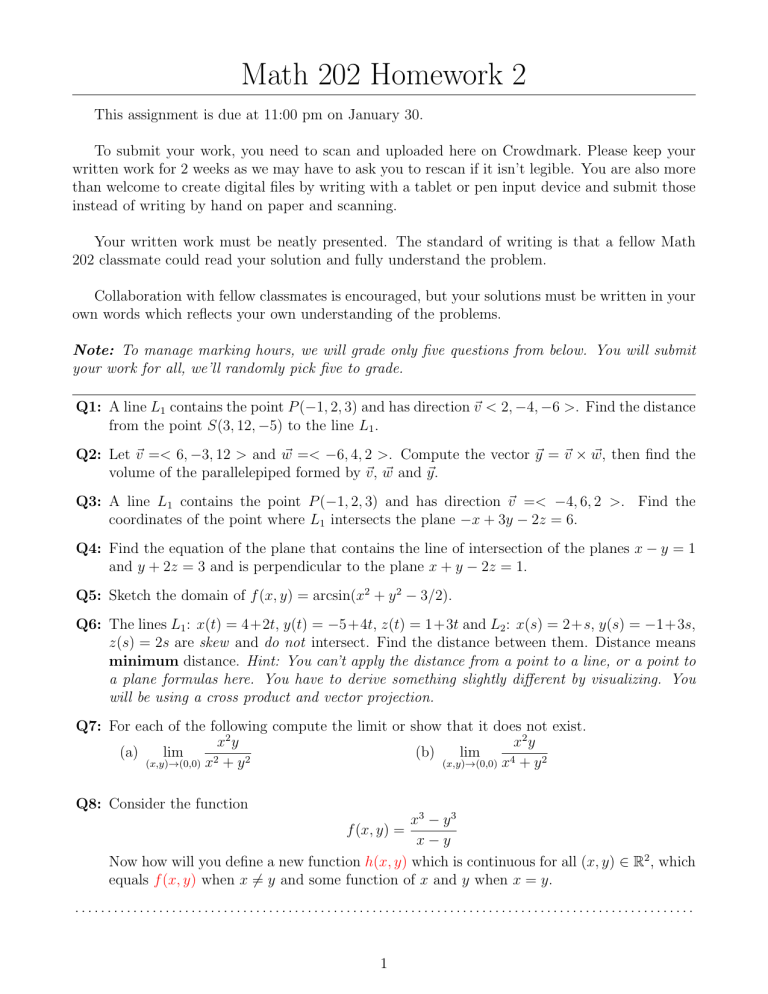 Math 202 Homework 2: Vector Calculus Problems