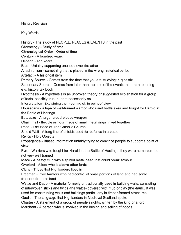 History Revision Key Terms & Concepts