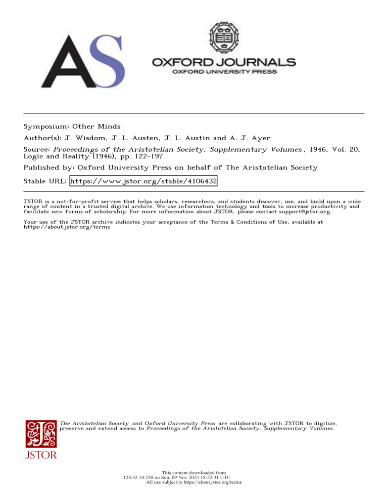 Symposium: Other Minds - JSTOR