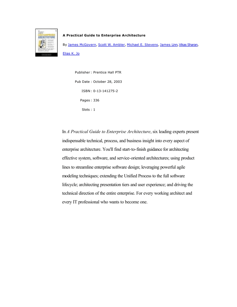 A Practical Guide to Enterprise Architecture Book