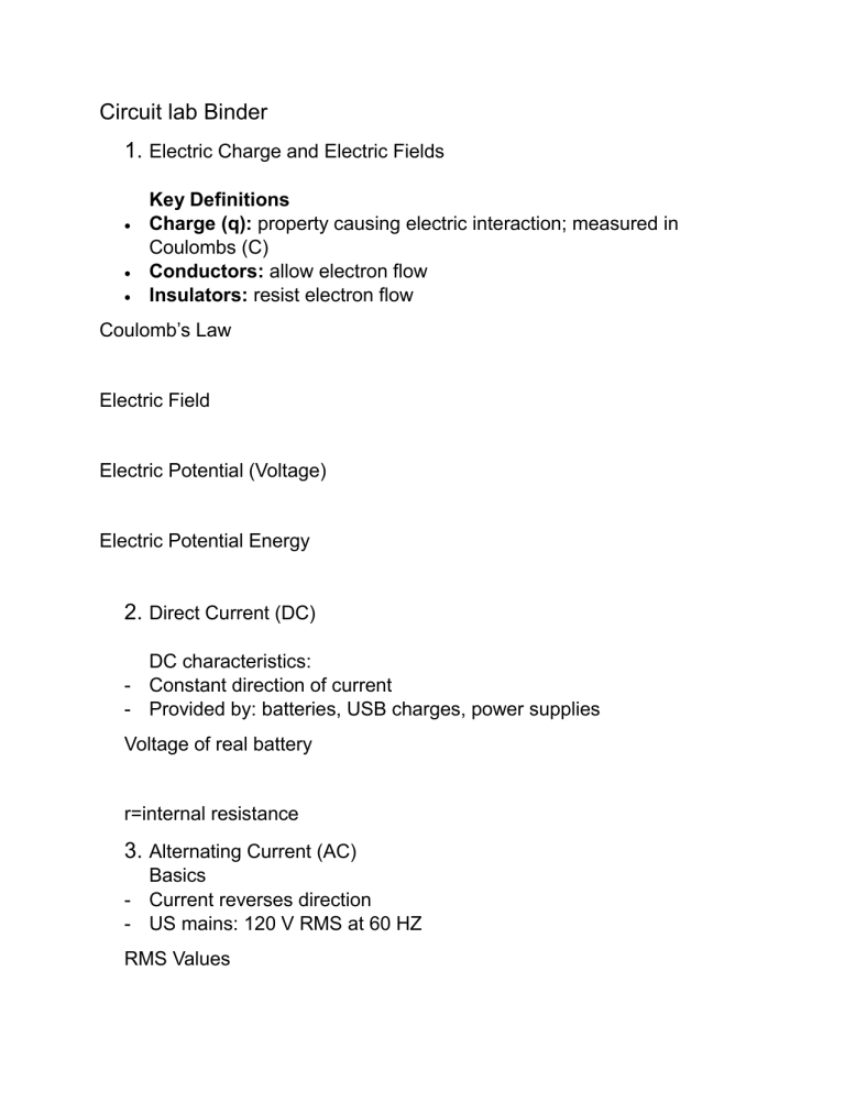 Circuit Lab Binder: DC/AC Circuits, Magnetism, and Lab Tasks