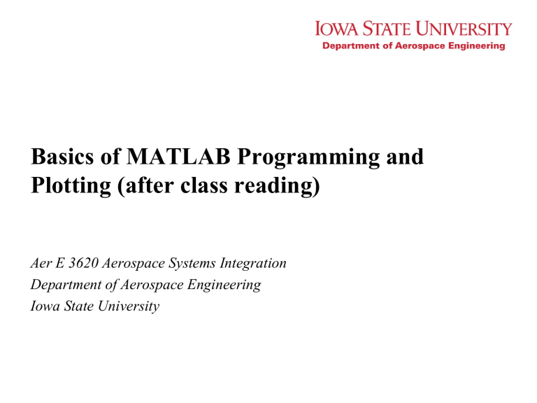 Basics of MATLAB Programming and Plotting for Aerospace Engineering