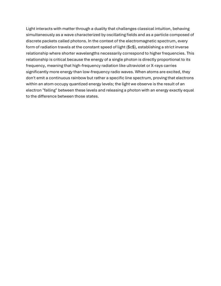 Light: Wave-Particle Duality & Atomic Spectra