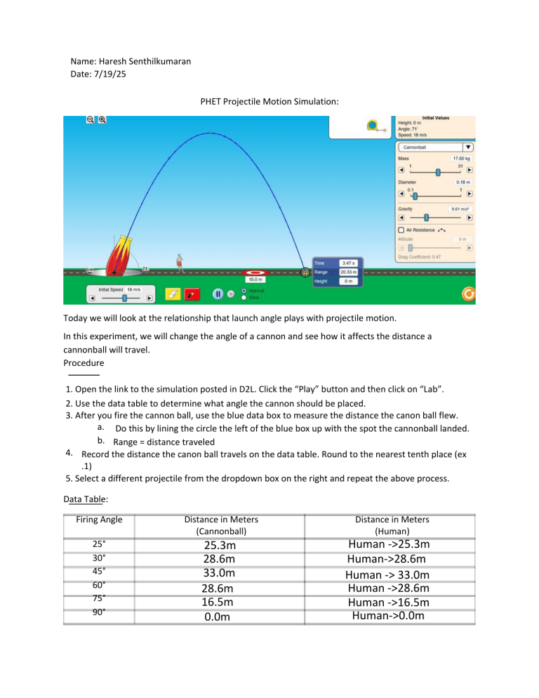 PHET Projectile Motion Simulation Lab Guide