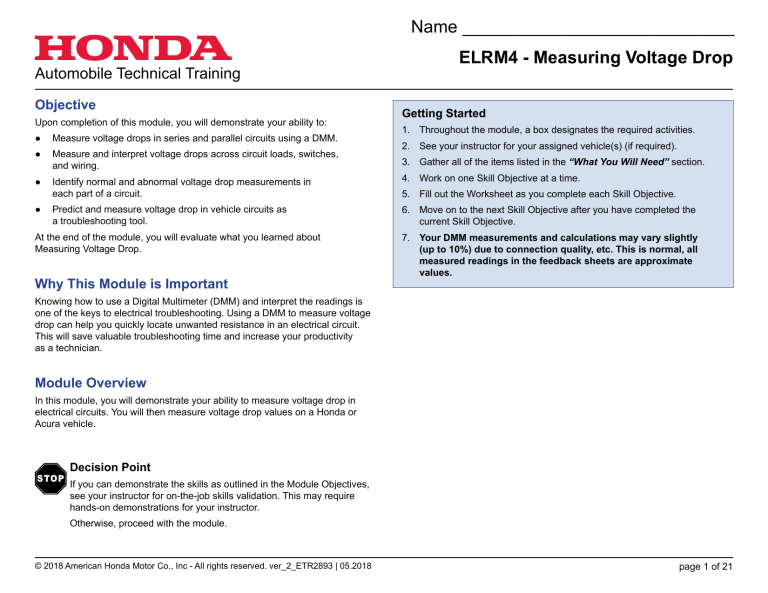 Honda ELRM4 Measuring Voltage Drop Training Module