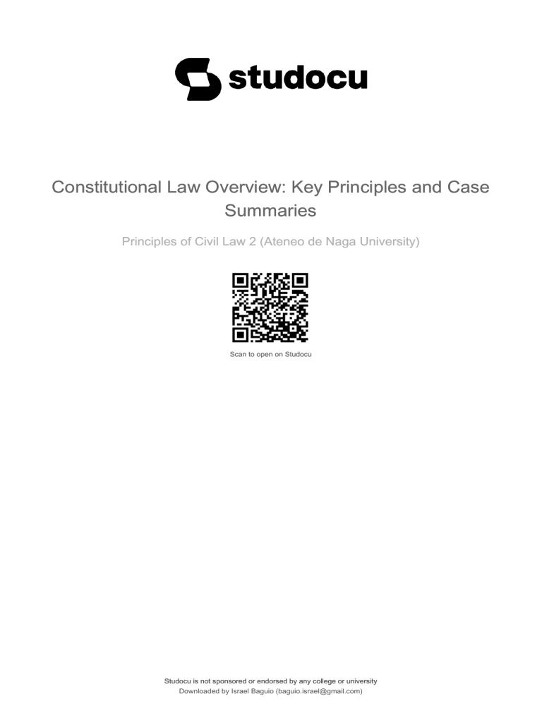 Constitutional Law Overview: Key Principles & Case Summaries