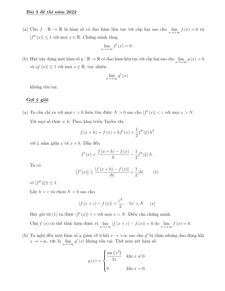 Math Exam 2022: Limits and Derivatives