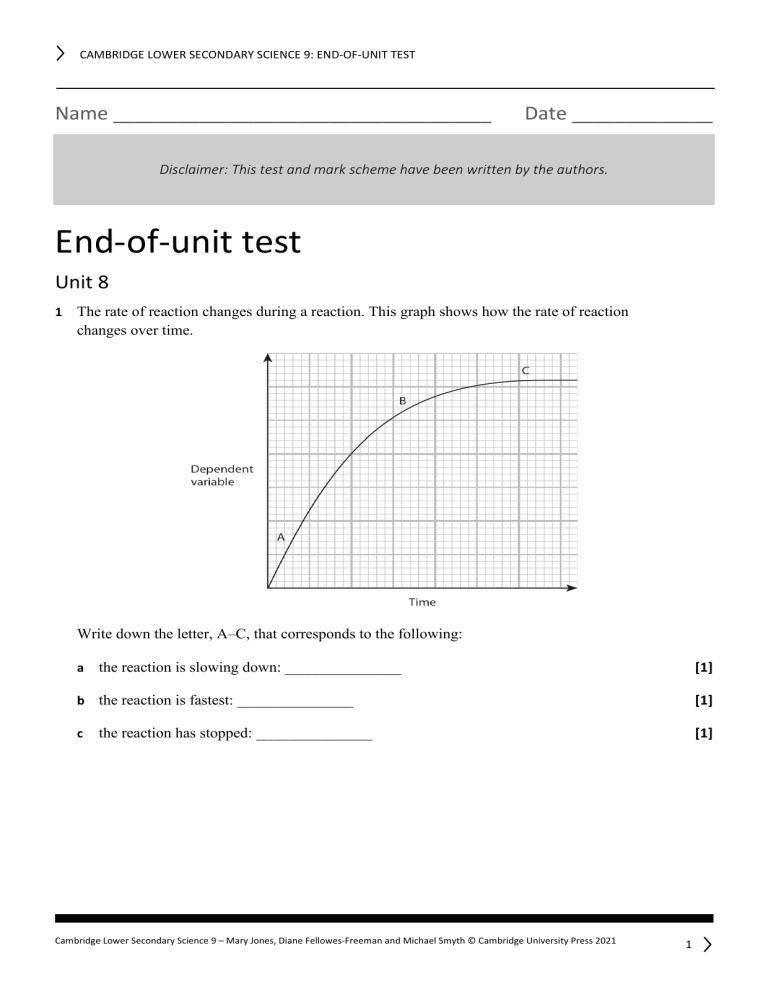 Cambridge Lower Secondary Science 9 Unit 8 End-of-Unit Test