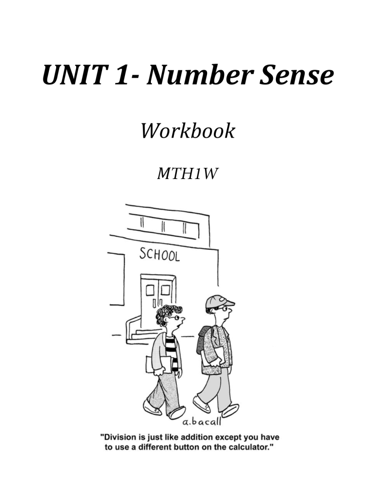 MTH1W Unit 1 Number Sense Workbook