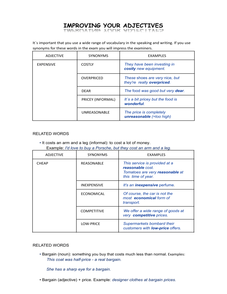 Improving Your Adjectives: English Vocabulary List